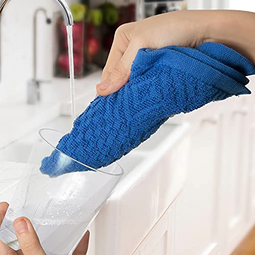 Oakias Kitchen Towels Blue (12 Pack, 16 x 26 Inches) β Cotton Kitchen Hand Towels β 450 GSM β Highly Absorbent & Quick Drying Dish Towels β Big Pop Weave