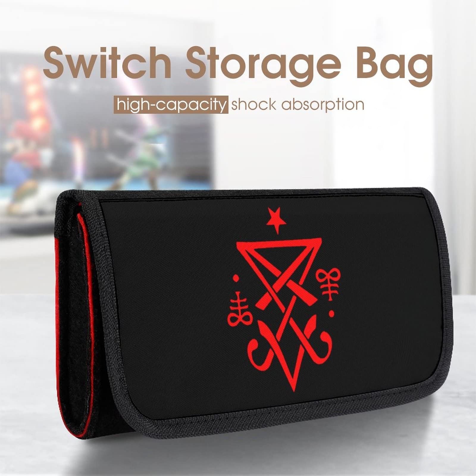 Christian Lucifer Satanic Carrying Bag Compatible with Switch Protective Case Slim Felt Pouch with 5 Game Cartridges Holders