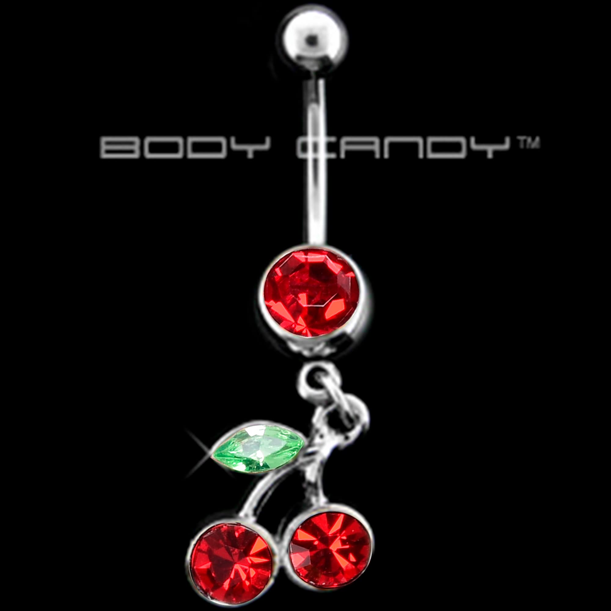 Body Candy 14G Stainless Steel No 2 Red Dangling Cherry Belly Button Ring Body Jewelry
