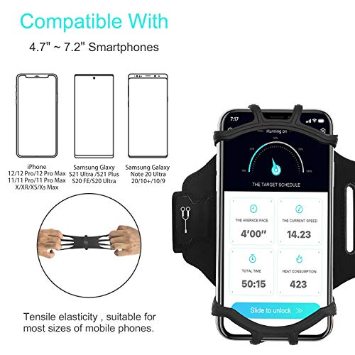 BUMOVE Running Armband for iPhone 15 14 13 12 Pro Max Plus, Samsung Galaxy S24 S23 S22 Ultra Note,Fits All 4-6.7 Inch Smart Phones, with Key Holder Arm Band (Black)