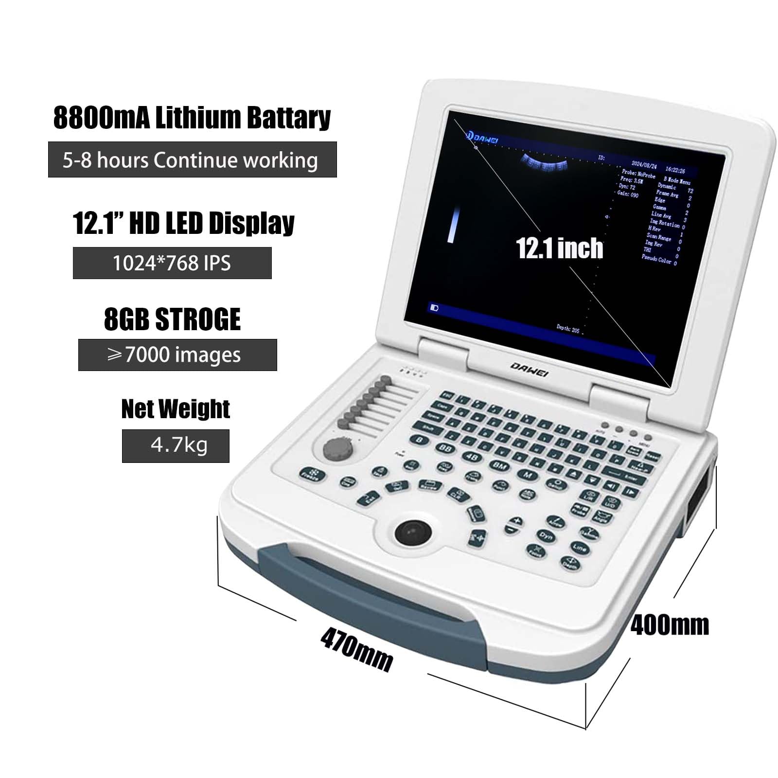 DAWEIanimed Veterinary Ultrasound Scanner Laptop Ultrasound Machine with 3.5Mhz Convex Probe for Animals Dog,Goat,Pig,Sheep use