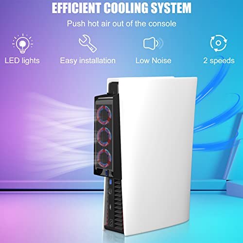 Cooling Fan for PS5 Disc & Digital Editions, ELECGO Efficient Heat Dissipation & Low Noise Fans Built-in 3 Small Fans with Powered USB 3.0 Port, LED Light, Adjustable Wind