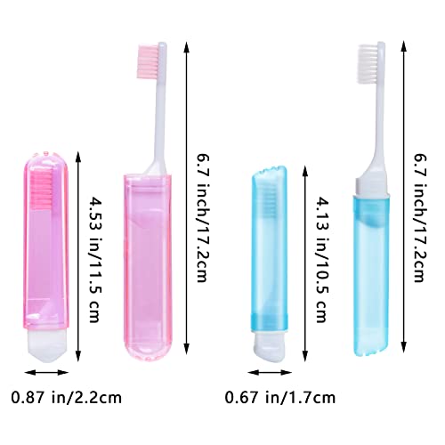 Fengek 10 Pieces Travel Toothbrush Kit, Mini Folding Toothbrushes with Case Portable Camping Toothbrush for Adults Travel, Hiking, Business Trip, 2 Styles 9 Colors