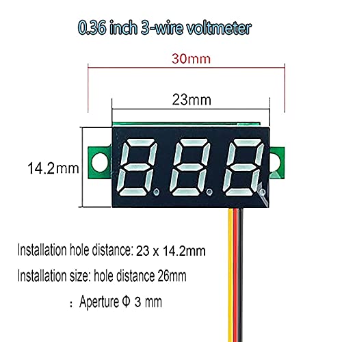 DaFuRui dc Voltage Display,6pcs Mini Digital Voltmeter 0.36 Inch Three-Wire DC 0-100V Voltage Tester Reverse Polarity Protection and Accurate Pressure Measurement(Red/Green/Blue)