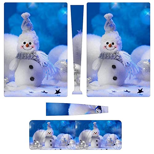 Christmas Cute Snowman Full Protective Skin Cover Design Wrap Decal Sticker Compatible with PS5 Digital Edition Console and Controller