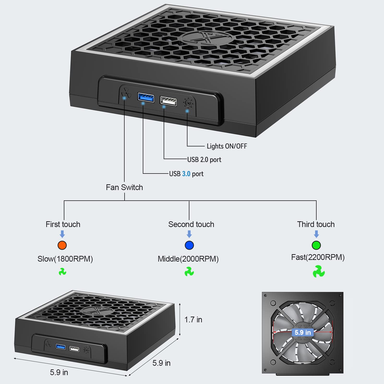 Cooling Fan for Xbox Series X Console with Colorful Light Strip,Dust Cover,Rubber Dust Plugs,12 inch Adjustable Speed Low Noise Top Fan with RGB LED Lights,2 USB Port & Touch Switch