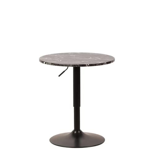 MoNiBloom Round High Top Table Height-Adjustable Bar Table with Black Marble Texture Top and Black Base, Modern Style, Suitable for Home Kitchen Balcony