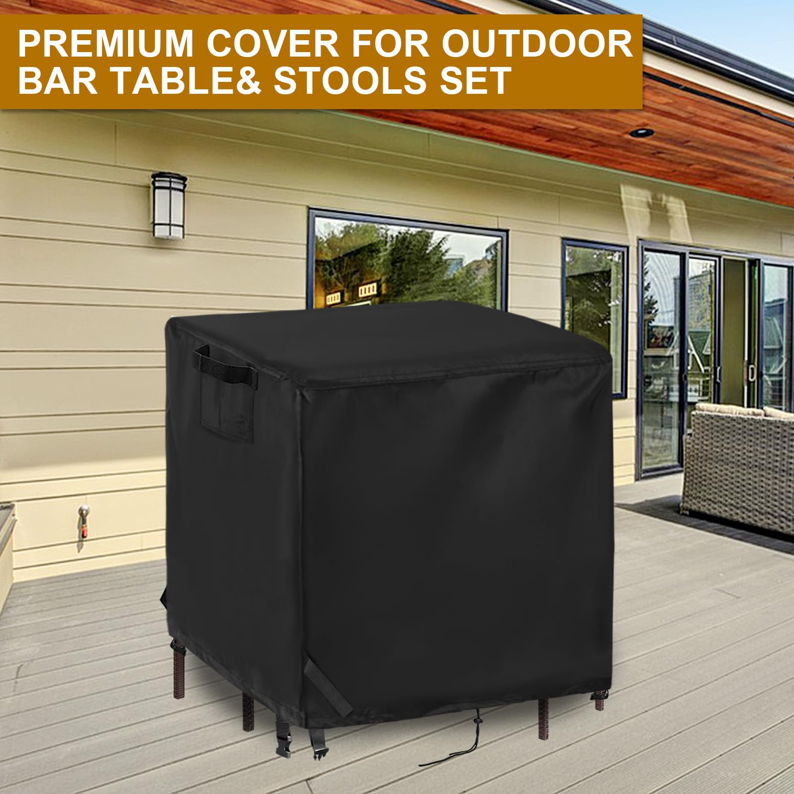 Guisong Waterproof Cover for Best Choice Products 5 Piece Outdoor Wicker Table Set, Protective Cover for Outdoor Bar Table and Stools Set-Black,59x59x38