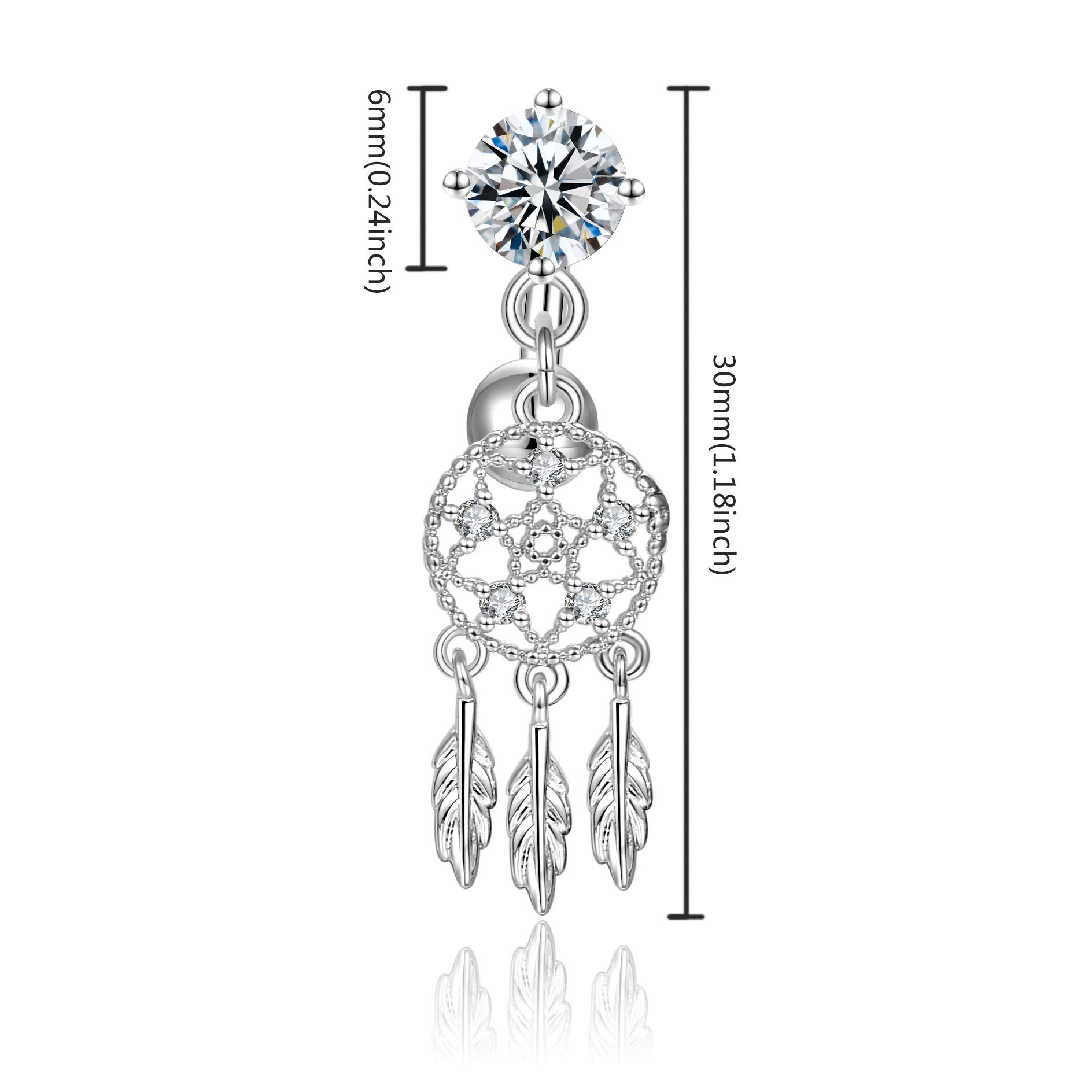 CANDYFANCY 14G Reverse Belly Button Rings Surgical Steel Dangle Snowflake Gem Navel Rings Belly Piercings Jewelry