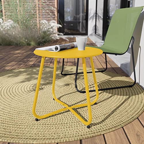 Grand patio E-Coated Steel Side Table, Weather- Resistant Outdoor 18β Round End Table Accent Table for Bistro Balcony Apartment, Yellow
