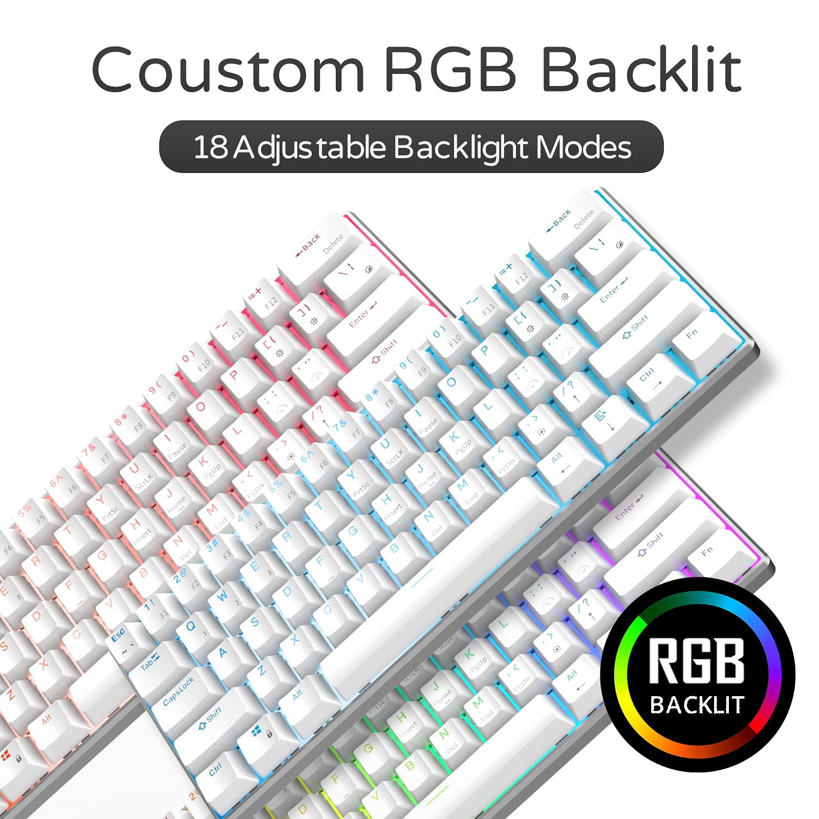 RK ROYAL KLUDGE 60% Mechanical Keyboard RK61 Pro, Wireless Gaming Keyboard Aluminum Frame, BT/Wired RGB Keyboard Bluetooth, PBT 61 Keys Mechanical Keyboard Hot Swappable, Brown Switch, White