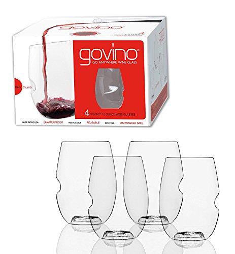 govino Go Anywhere Wine Glasses | Dishwasher Safe, Flexible, Shatterproof, and Recyclable | 16 oz. Each | Set of 8.