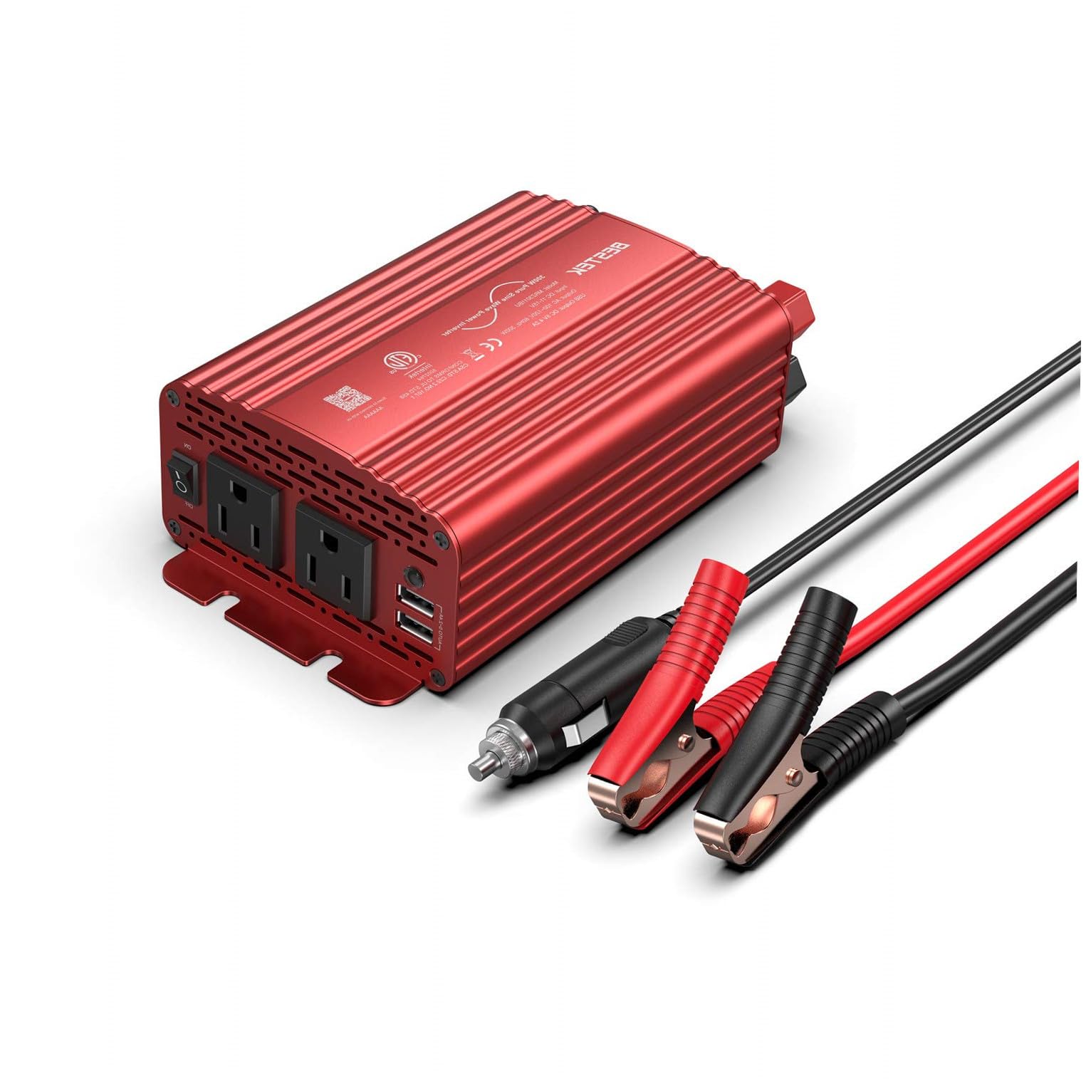 BESTEK 300W Power Inverter DC 12V to 110V AC Car Inverter with 4.2A Dual USB Car Adapter (Black)