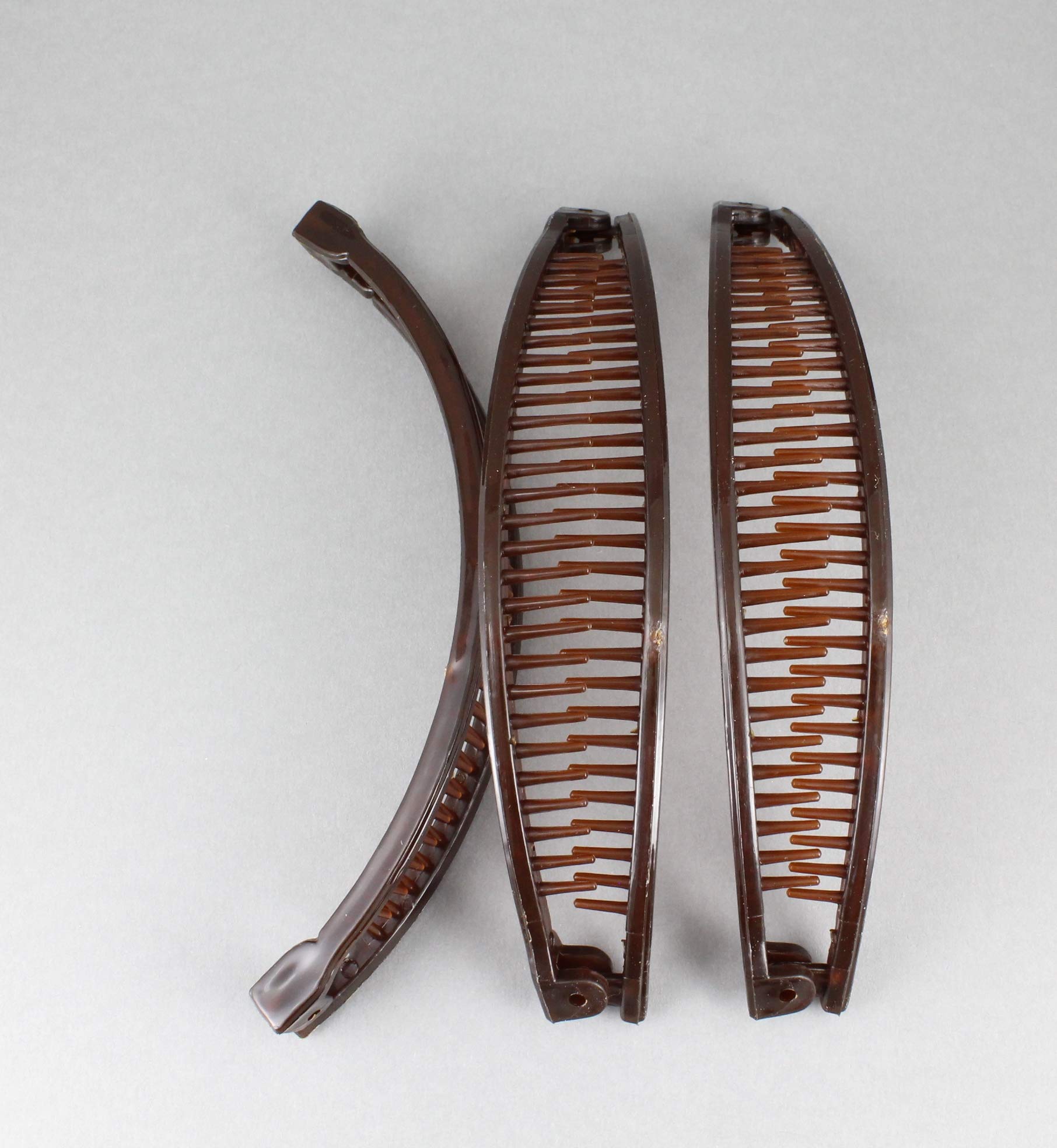 Brown set pack 3 banana hair clips comb claw teeth plastic 7inch long around the curve 80s style 5.5 inch straight line