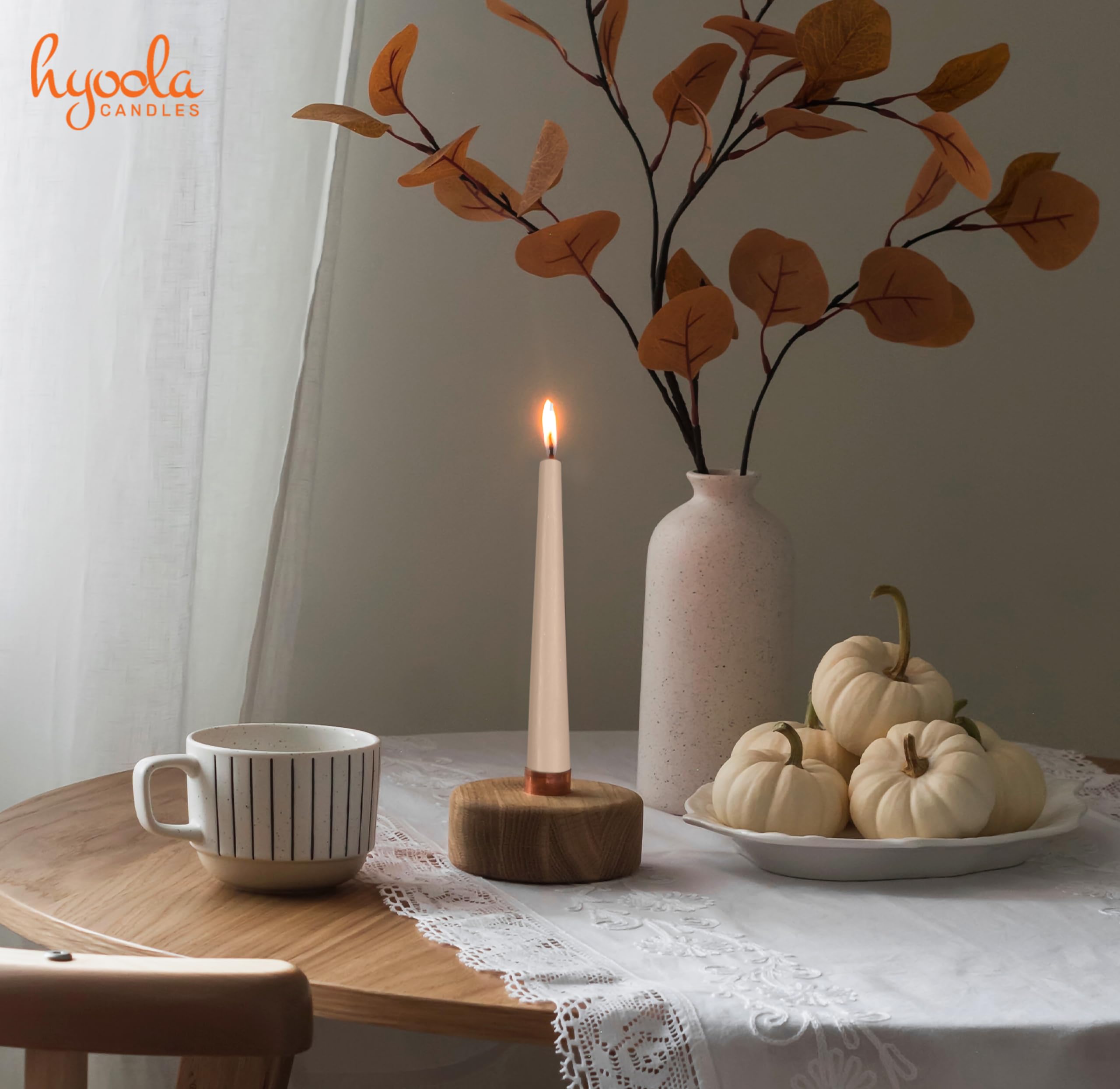 Hyoola 12 Pack Tall Taper Candles - 10 Inch Sahara Beige Dripless, Unscented Dinner Candle - Paraffin Wax with Cotton Wicks - 8 Hour Burn Time