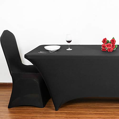 Obstal 6ft Stretch Spandex Table Cover for Standard Folding Tables - Universal Rectangular Fitted Tablecloth Protector for Wedding, Banquet and Party (Black, 72 Length x 30 Width x 30 Height Inches)
