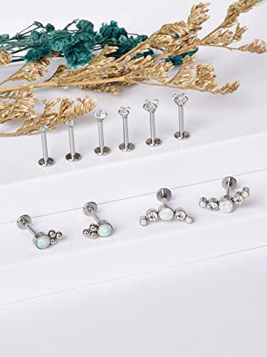 CANDYFANCY 16G Cartilage Earring Set for Women,Stainless Steel Flatback Forward Helix Stud Earrings Tragus Daith Rook Conch Cartilage Piercing Jewelry 10PCS Studs