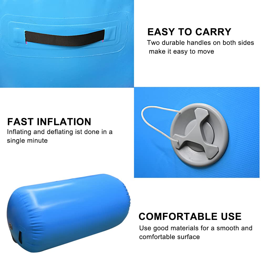 BYBAG Air Barrel Back Roller Inflatable Tumbling Mat with Electric Pump,Tumble Track Gymnastic Equipment Exercise Mats for Home Use,Gym Training,Cheer leading,Yoga (BLUE, 75CM*120CM)