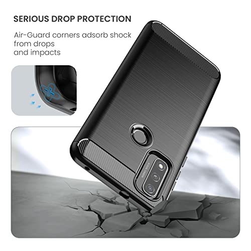 Dretal Motorola Moto G Pure Case, Shock-Absorption Carbon Fiber Cover with Tempered Glass Protector (LS-Black)