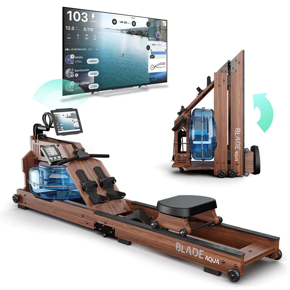 Bluefin Fitness Blade Aqua W-1 | Water Resistance Powered Rowing Machine | 100% Sustainable American Ashwood | Foldable Home Gym Equipment | LCD Console | Kinomap App Integration