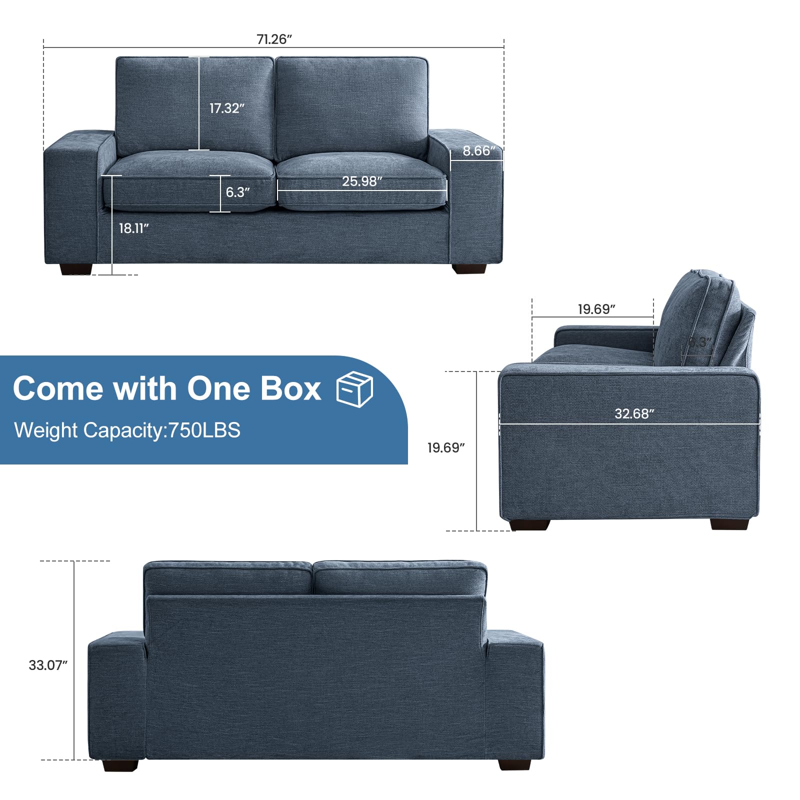 COHOME Loveseat Couch for Living Room,Chenille Upholstered Comfty Couch with Removable Covers Wide Armrest,Morden 2-Seater Small Sofa for Bedroom,Beige