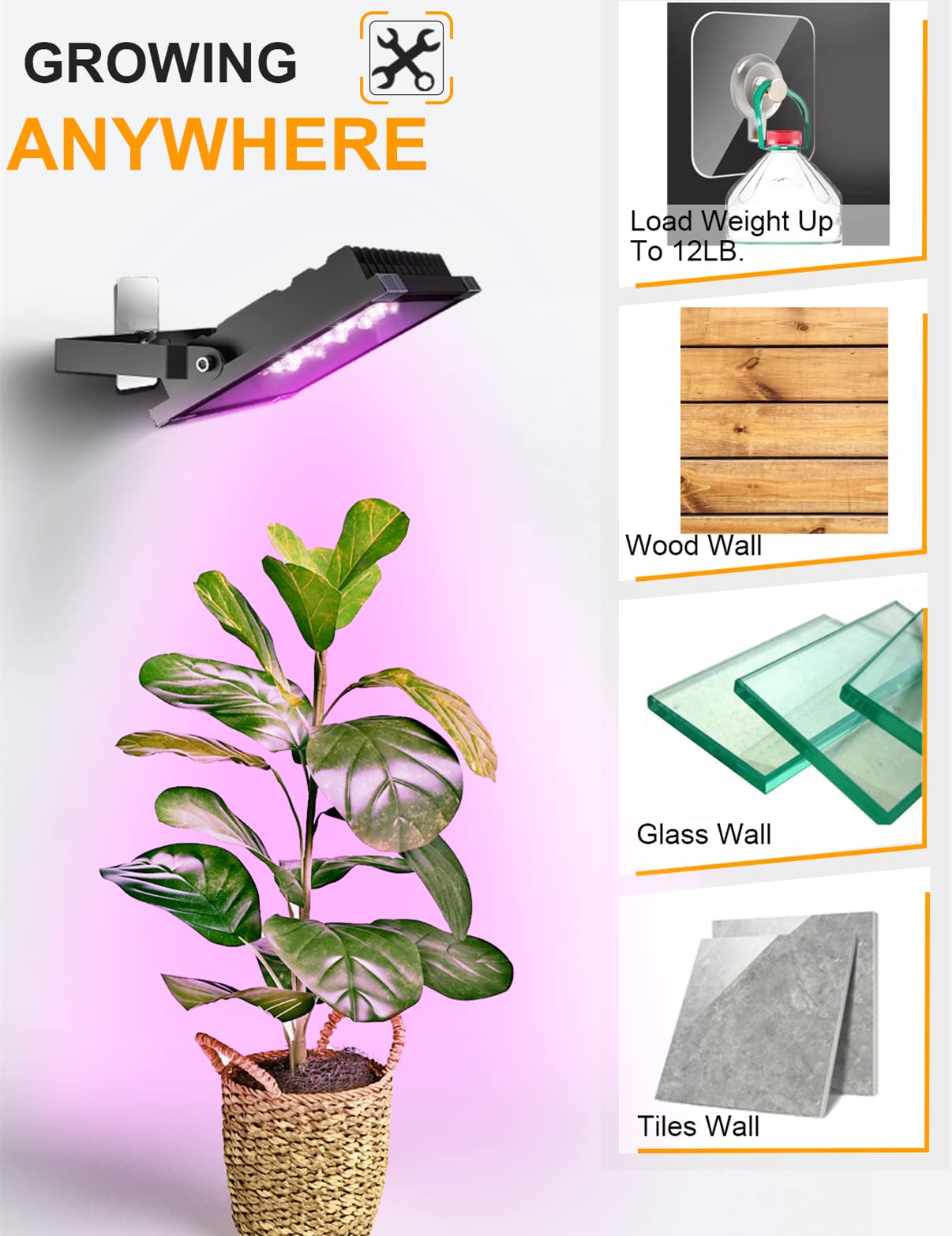 Dommia Plant Lights for Indoor Plants 350W Advanced Spectrum Wall-Attached Hanging Refugium Light for Aquarium Hydroponics Succulents Bonsai Blooming Veg Grow Lights for Seed Starting