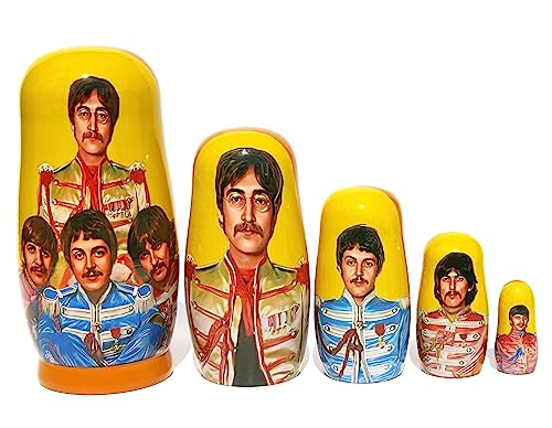 Great Russian Gifts The Beatles Group Collectible Memorbilia 5 Piece Stacking Nesting Doll Set 5.75 Inches Tall