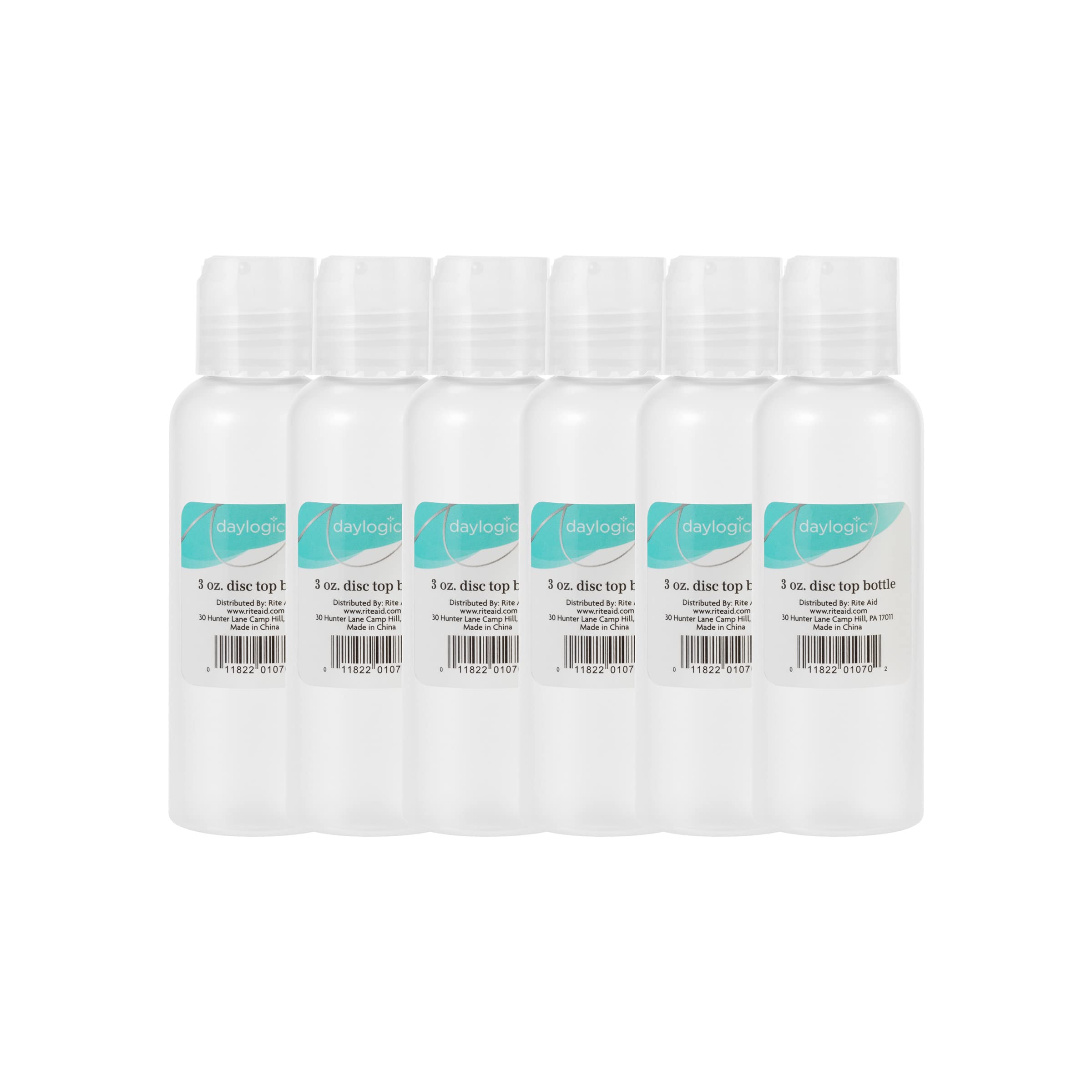 Daylogic Disc Bottle, Container For Shampoo, Conditioner, & Lotion, Clear, Plastic Bottles, Disc Top Cap, Refillable & Reusable, TSA Approved, Travel-Friendly & Multipurpose, 3 oz., 1 Count