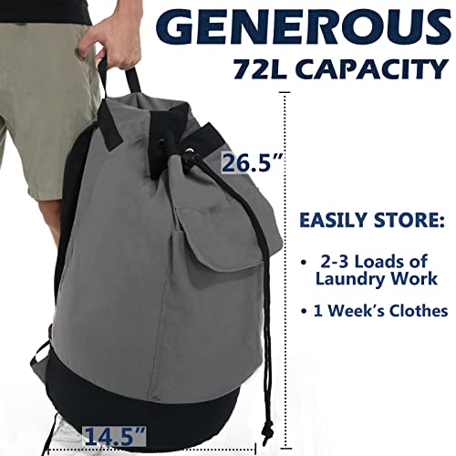 Laundry Bag Backpack, Canvas Laundry Backpack for College Students, Large Backpack Laundry Bag, Heavy Duty Laundry Bag with Straps, Laundry Duffle Bag, Laundromat BagĀ for Dorm Room, Apartment, Camping