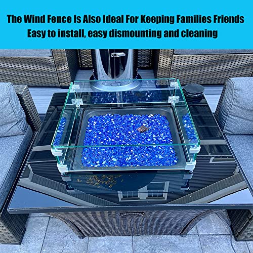 DONSIQIZZ Fire Pit Wind Guard, 15 x 15x 6.5 Inch Fire Wind Guard Fence, Square Glass Shield, Clear Tempered Glass Flame Guard Fit for Propane, Gas, Outdoor Fire Pits Burner Pan/Table