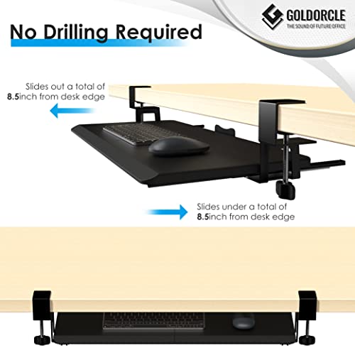 GoldOrcle Large Under Desk Keyboard Tray Slide Out, 25.5โ (30โ Including Clamps) x 11.8โ Pull Out C Clamp on Keyboard Stand Drawer Platform Shelf for Home or Office