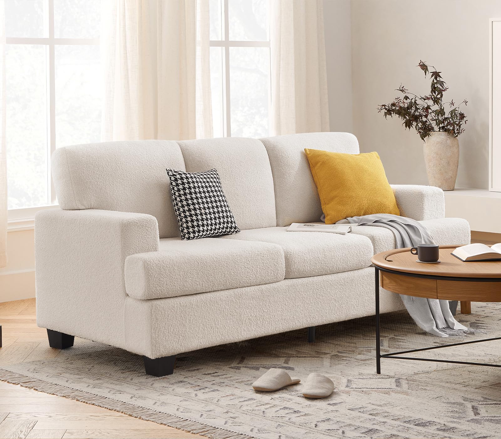 ELUCHANG 80" Deep Seat Sofa Couches for Living Room, 3 Seater Sofa Teddy Cloud Sofa Modern Sofa Couch with Removable Cushion&Detachable Cover, Comfy Sofa for Small Space, Apartment, White, Set of 1
