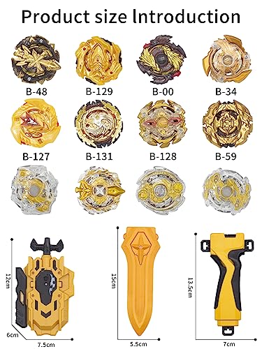 OBEST Bey Battling Top Burst 12 New Gyros Top with 2 Launcher, Arena Toy, Gyro Pocket Box Pro (Gold)