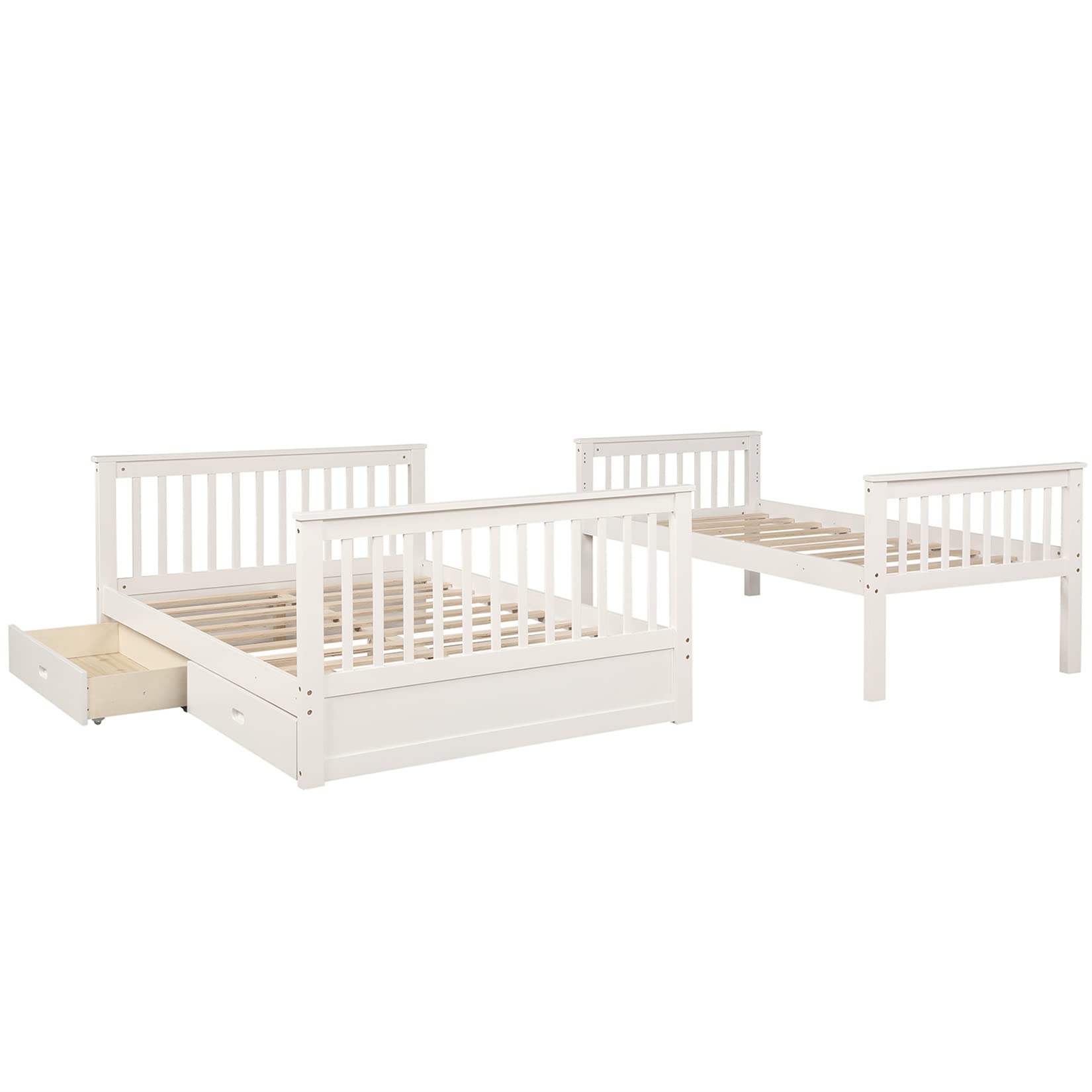 Harper&Bright Designs Twin-Over-Full Bunk Bed with Ladders and Two Storage Drawers,Space-Saving Design,White