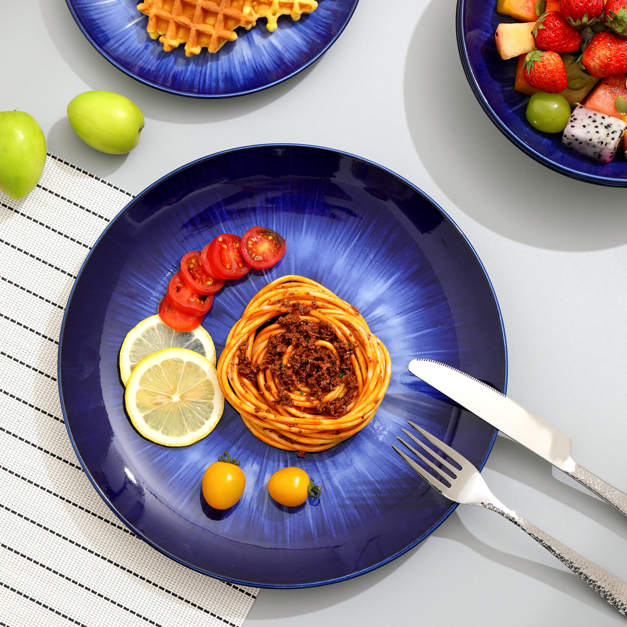 Bestone 12 Piece Round Kitchen Dinnerware Set,Plates and Bowls sets,Dishes, Plates, Bowls, Dish Set,Plates and Bowls,Service for 4, Chip Resistant Porcelain (Dark Blue)