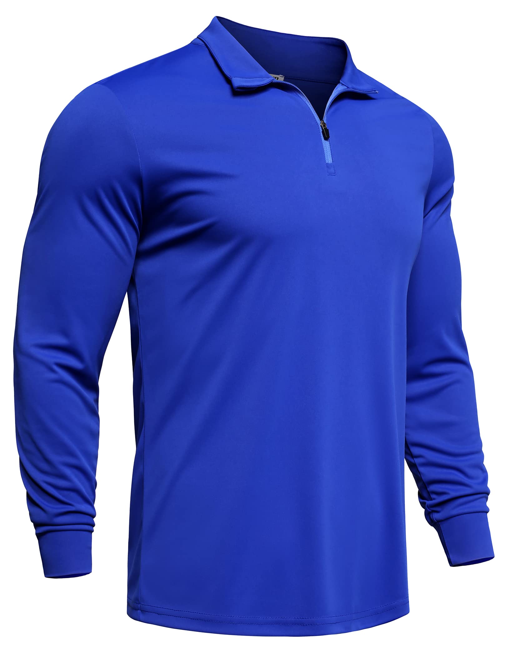 COOrun Men's Golf Shirts Long Sleeve Shirts Sports Polo Shirts Athletic Jersey Shirts 1/4-Zip Pullover Blue L