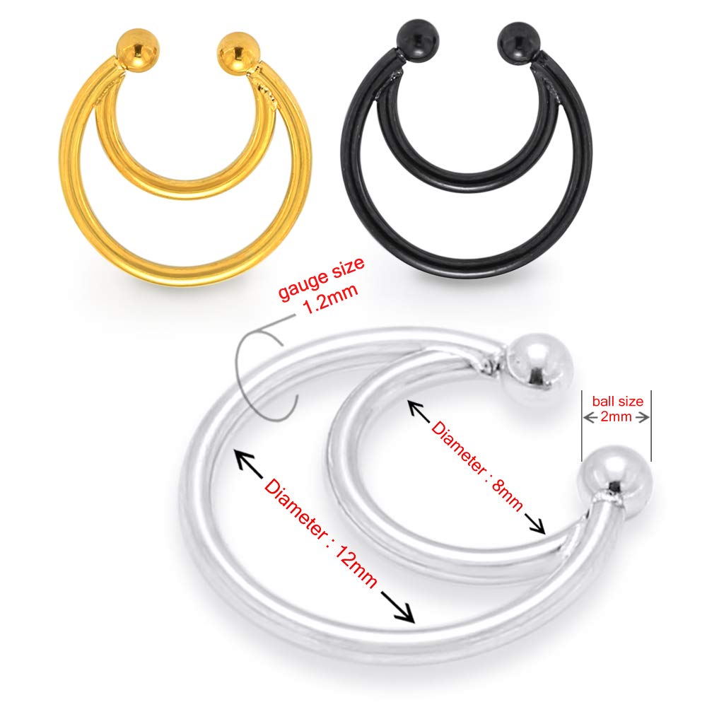 Black PVD Twin Circular Design 16 Gauge 316L Surgical Steel Fake Septum Non Piercing Ring