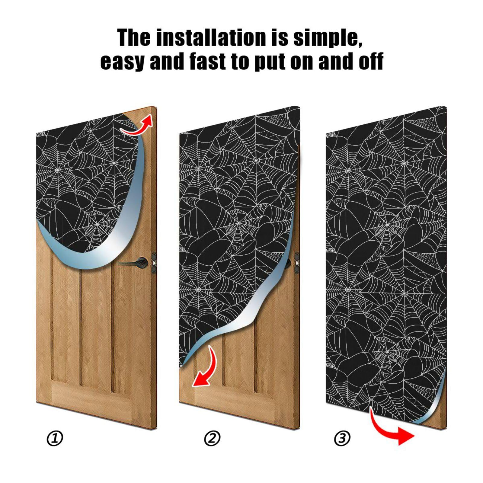 Burbuja Halloween Web Door Cover, Stretch Fabric Backdrop Door Porch Covers for Home Party Holidays Decoration, 32x79 In