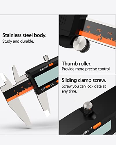 Digital Caliper, ROFMAPLE 6" Calipers Measuring Tool with 32 Blades Steel Feeler Gauge, Dual Marked Metric and Imperial, Inch Millimeter and Fraction Conversion, Large LCD Screen, Auto-Off Feature