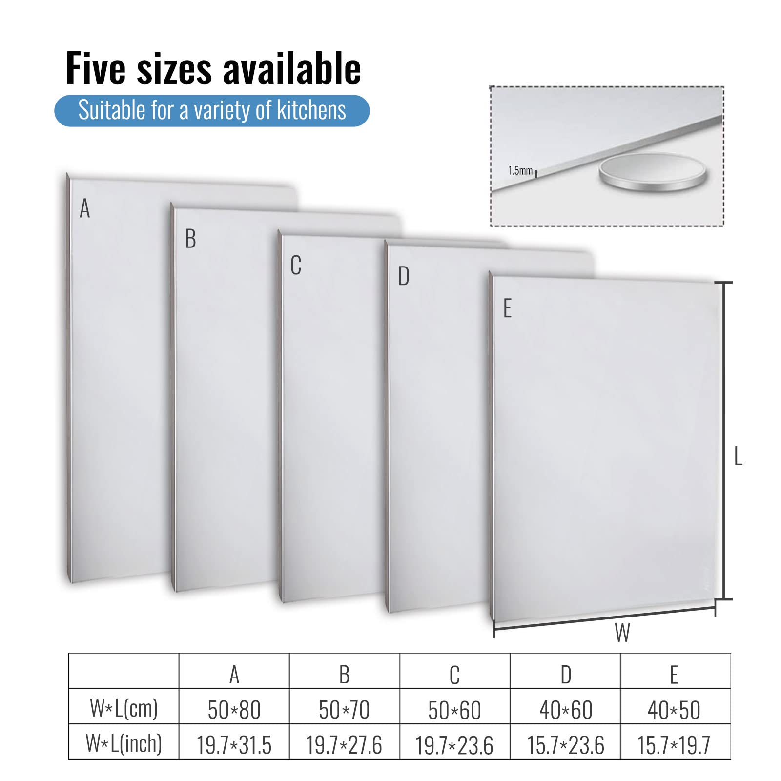 Cutting Boards, 304 Stainless Steel Cutting Board, Chopping Board, Pastry Board, Baking Board for Kitchen, Cutting Mats, Pastry Board for Meat, Vegetables, Non-Slip Cutting Board with Lip (50 * 70cm)