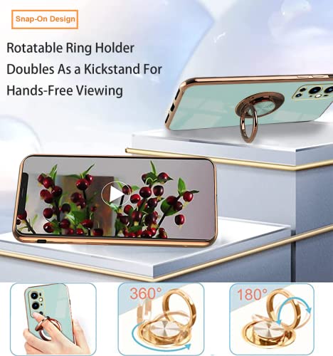 Jancyu Compatible with Oneplus 9 Pro case, Phone Cases for Oneplus 9 Pro with Ring Holder, 360 Degrees Protective Silicone Magnetic Car Holder (Green)