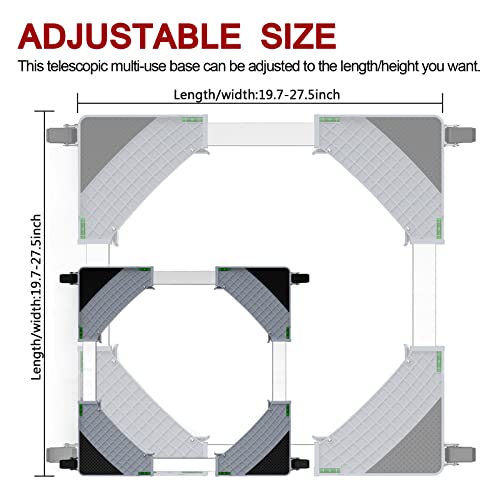 Fridge Stand Mobile Base with 4 Locking Wheels and 4 Strong Feet, 19.7β-27.5β Adjustable Furniture Dolly for Washer Dryer Washing Machine Stand Pedestal, Refrigerator Stand(KBN-10GRAY)