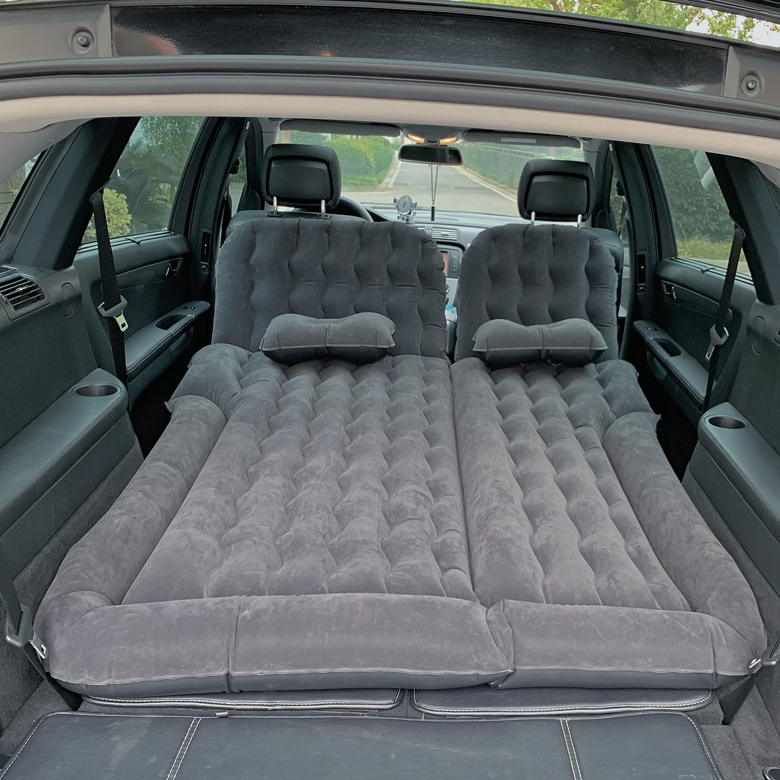 Byomostor 3 in 1 SUV Air Matterss | Car Mattress with Electric Air Pump-2 Support Fillers & 2 Pillows Fits SUV|MPV|Minivan for Road Trip Camping Black