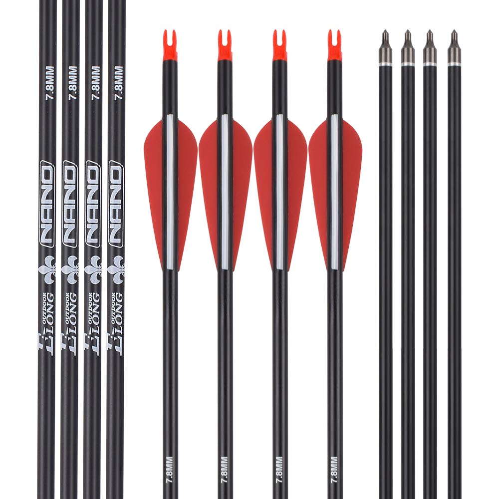 Carbon Arrow Hunting Target Practice Arrows 26 28 30 Inch with Removable Tips for Compound & Recurve Bow Spine 500