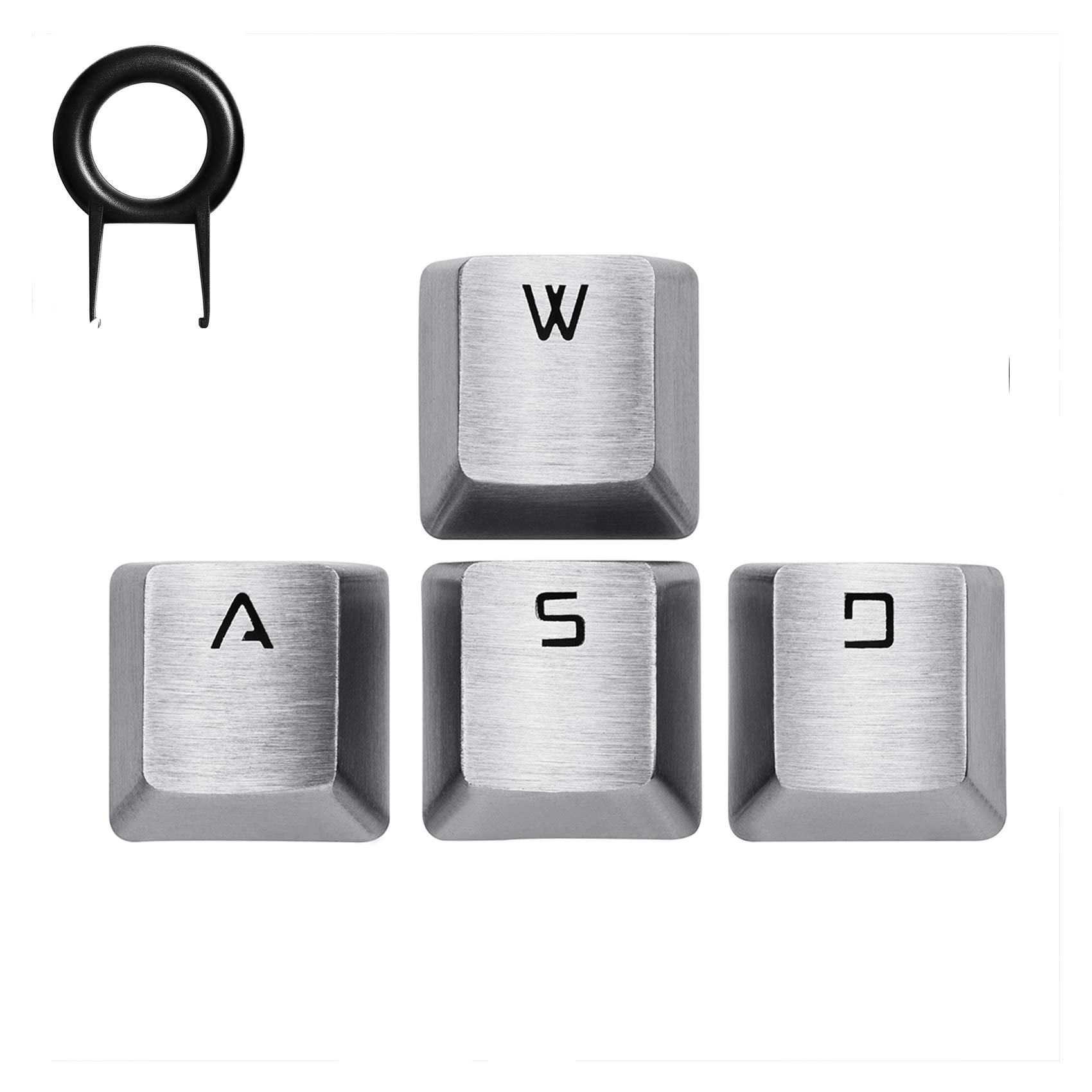 Hallsen Metal Keycaps Mechanical Gaming Keyboard WASD Keycaps for FPS & MOBA, Upgraded Stainless Steel Custom 60% Keycaps Kit with Key Puller for Mechanical Keyboard Cherry Mx Switches (Silver)