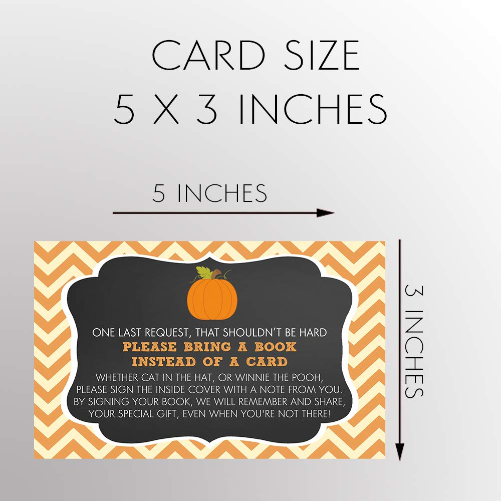 Bring A Book Cards Pumpkin Baby Shower Fall Autumn Chalkboard Sprinkle Insert Request Library Collection Keepsake Gift Idea Activity Game Chevron Stripes Harvest Gender Neutral Unisex (25 count)