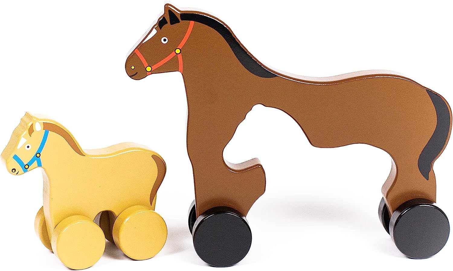 Jack Rabbit Creations Big & Little Horse Push Toy Adorable Nesting Animals Set is 2 Toys in 1 β Classic Rolling Wooden Toy β Develops Hand Eye Coordination & Motor Skills - Ages 18+ Months