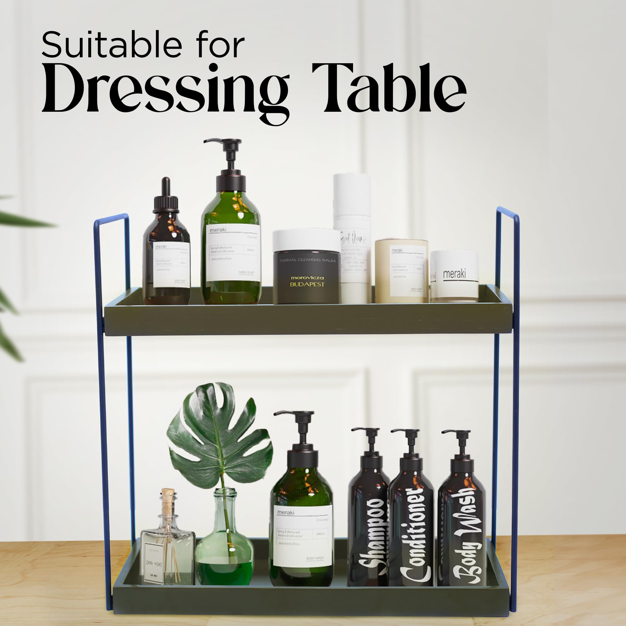 Duvonne 2-Tier Bathroom Countertop Organizer with Free Tools for Quick Assembly 100% Bamboo Durable - Water Resistance Bathroom Counter Shelf - Space Saver Standing Trays for Kitchen (Natural Color)