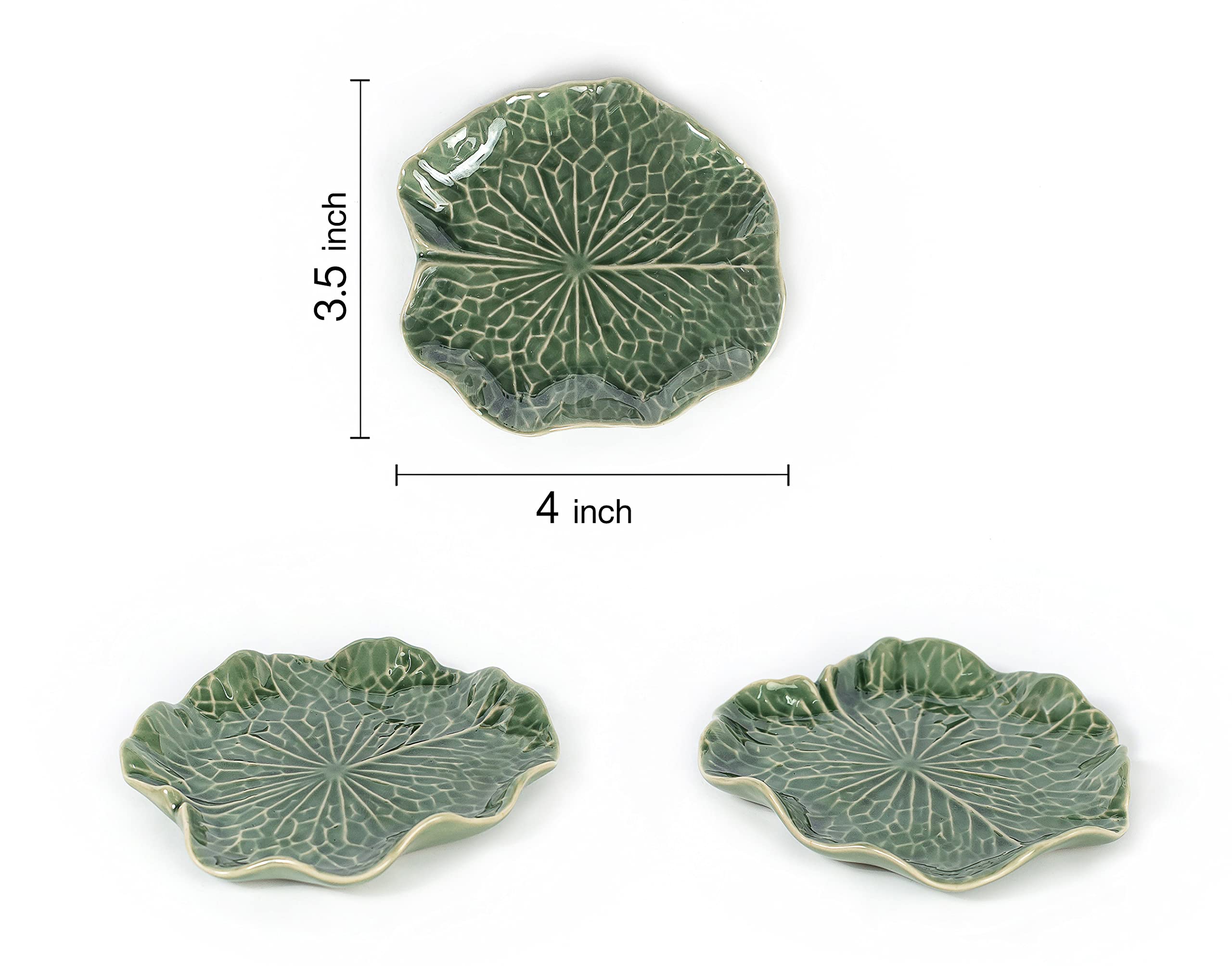 BestySuperStore Tiny 4" Green Lotus Leaf Shaped Tray - Handmade Ceramic Porcelain Decorative Plate Dish Catchall Miniature Container for Jewelry Personal Items Incense Holders Ashtray Décor Gifts