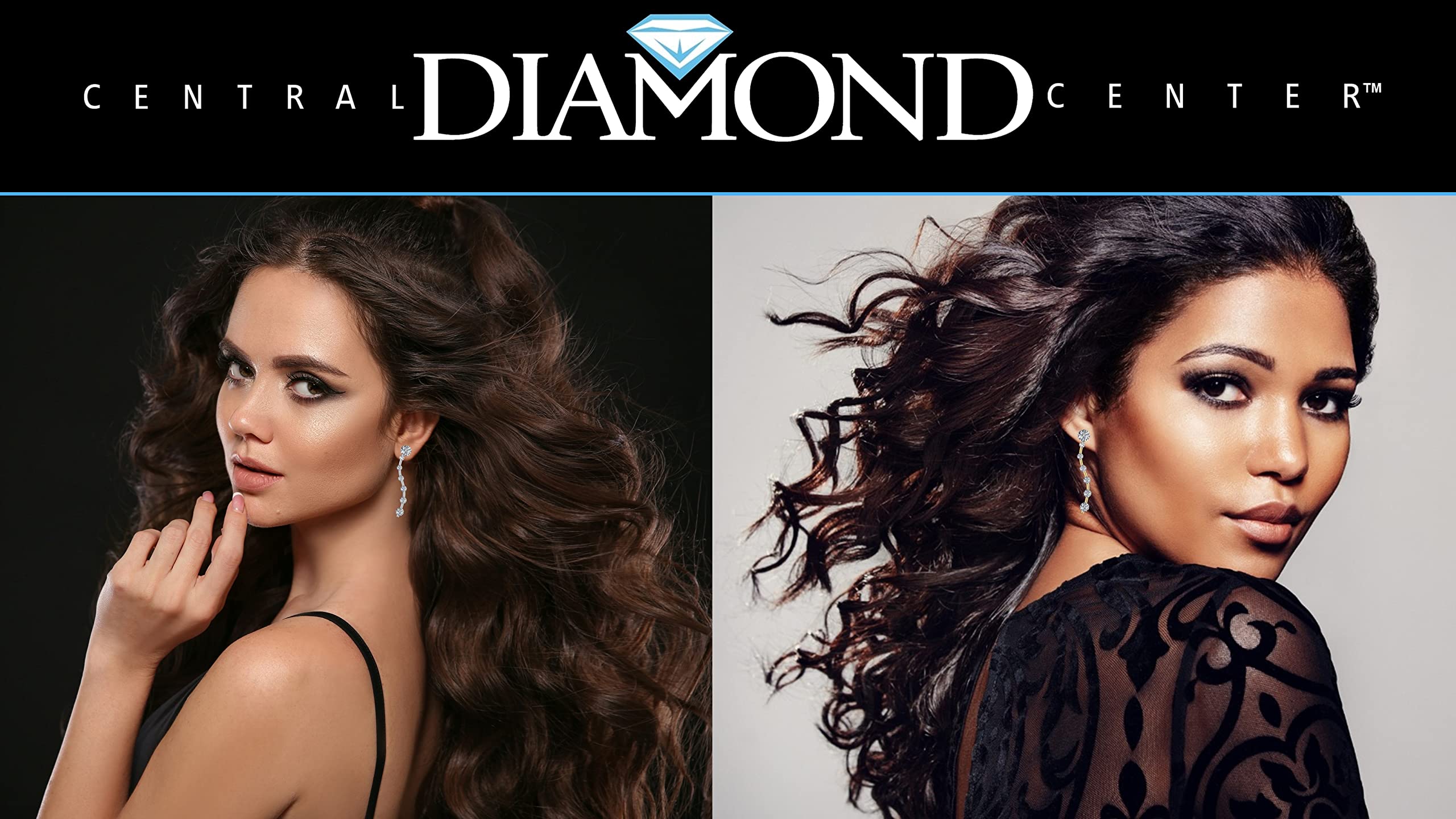 Central Diamond Center Earring Jacket in Sterling Silver made with Pure Brilliance Zirconia - Platinum Plated